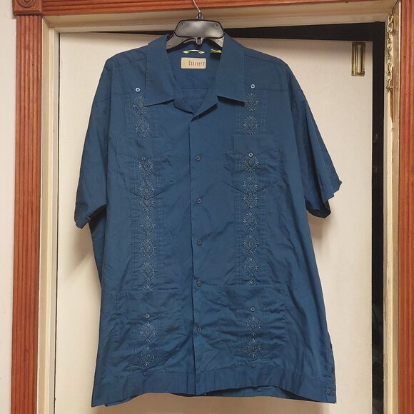 Cubavera | Shirts | Cubavera Blue Short Sleeve Guayabera Buttonup Shirt ...